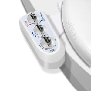 abhqp - dual nozzle hot and cold bidet- self cleaning hot and cold water bidet non-electric mechanical bidet toilet attachment - with temperature (silver)