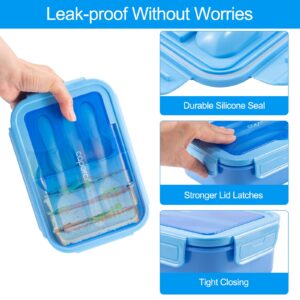 Caperci Classic Bento Lunch Box for Adult & Older Kids - Leakpoof 47 oz 3-Compartment Lunch Containers for Adults and Teens, Built-in Utensil Set, Ideal for On-the-Go, Blue