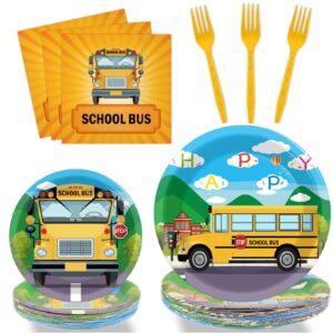 gisgfim 96 pcs school bus party plates and napkins party supplies back to school birthday party tableware set school bus decorations favors for birthday baby shower for 24 guests