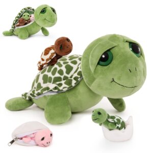 karister 4pcs turtle stuffed animals with babies inside shell,sea turtle plush toy 14'',stuffed turtle for kids,plush turtle for birthday christmas or baby shower,turtle pillow,tortoise plush toys