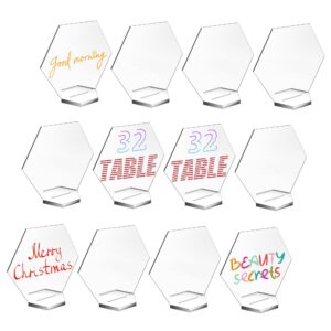 senbota 32 sets hexagon acrylic blank with stand,diy clear hexagon place cards, acrylic table numbers sign for wedding table decor