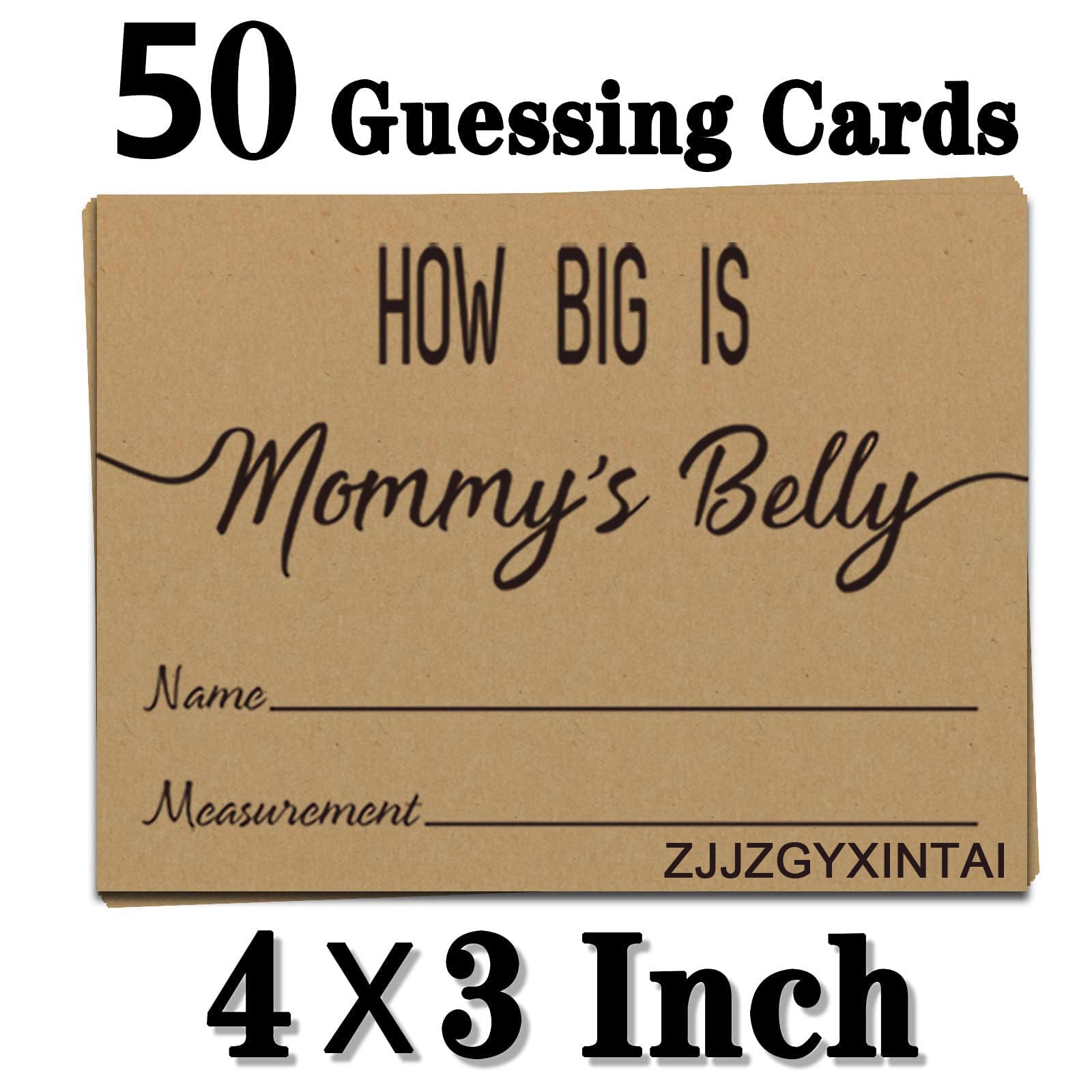 ZJJZGYXINTAI How Big is Mommy's Belly? Rustic Baby Shower Gender Neutral Game Includes 8x10 Inch Kraft Standing Sign and 50 Guessing Cards, 3 Rolls 120 Feet Measuring Tape