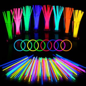 aivant glow sticks bulk party supplies | 100 pcs 8 inch glowsticks with connectors | glow in the dark light up sticks party favors decorations