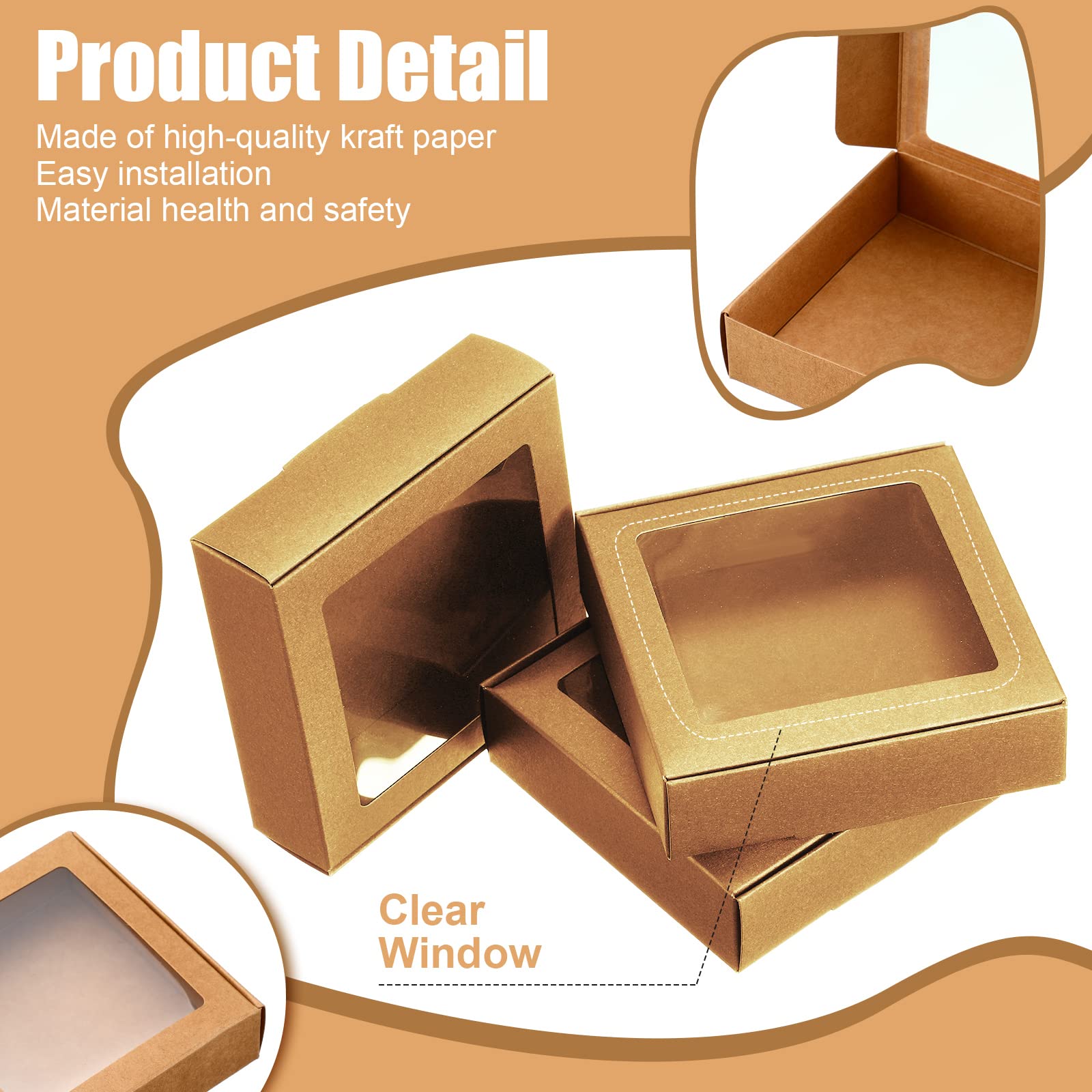 Zonon 30 Pcs Soap Boxes for Homemade Soap Boxes Packaging Small Gift Box Mini Kraft Treat Boxes with Window Present Packaging Box for Bakery Candy Soap Making,4.13 x 4.13 x 1.18 Inch(Brown)