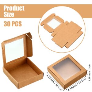 Zonon 30 Pcs Soap Boxes for Homemade Soap Boxes Packaging Small Gift Box Mini Kraft Treat Boxes with Window Present Packaging Box for Bakery Candy Soap Making,4.13 x 4.13 x 1.18 Inch(Brown)