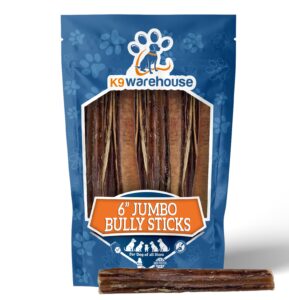 k9warehouse super thick bully sticks for dogs - thick - 6 inch (3 count)