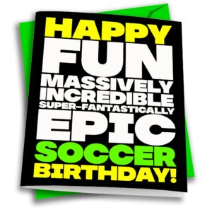 play strong soccer happy fun epic birthday card 1-pack (5x7) incredible sports birthday cards greeting cards awesome for soccer players, coaches and fans birthdays, gifts and parties!