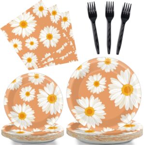 gisgfim 96 pcs daisy flower party supplies paper plates napkins groovy daisy party birthday tableware set daisy theme decorations favors for girls baby shower wedding bridal serves 24