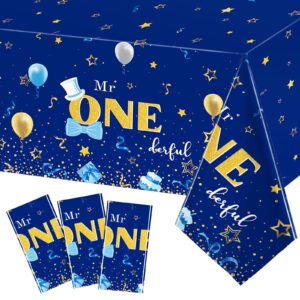 tiamon 3 pieces boy 1st birthday party tablecloths party supplies little man table cover for baby boy baby shower decorations(royal blue)