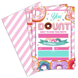 jusitakeet donut birthday party invitations, doughnut party invitations, teenagers party decorations, favors for kids birthday - 20 cards with envelopes (008)