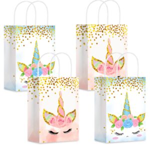 sinekong 16pcs unicorn party favor bags unicorn goodie gift treat candy bags reusable unicorn goody kraft paper bag with handle for unicorn party supplies birthday decorations for baby shower