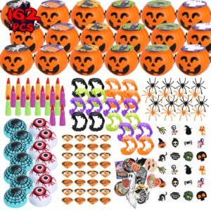 toy life halloween toys prefilled pumpkins buckets halloween party favors for kids bulk, 162pcs halloween pinata stuffers halloween bucket goodies bag halloween prizes trick or halloween treats