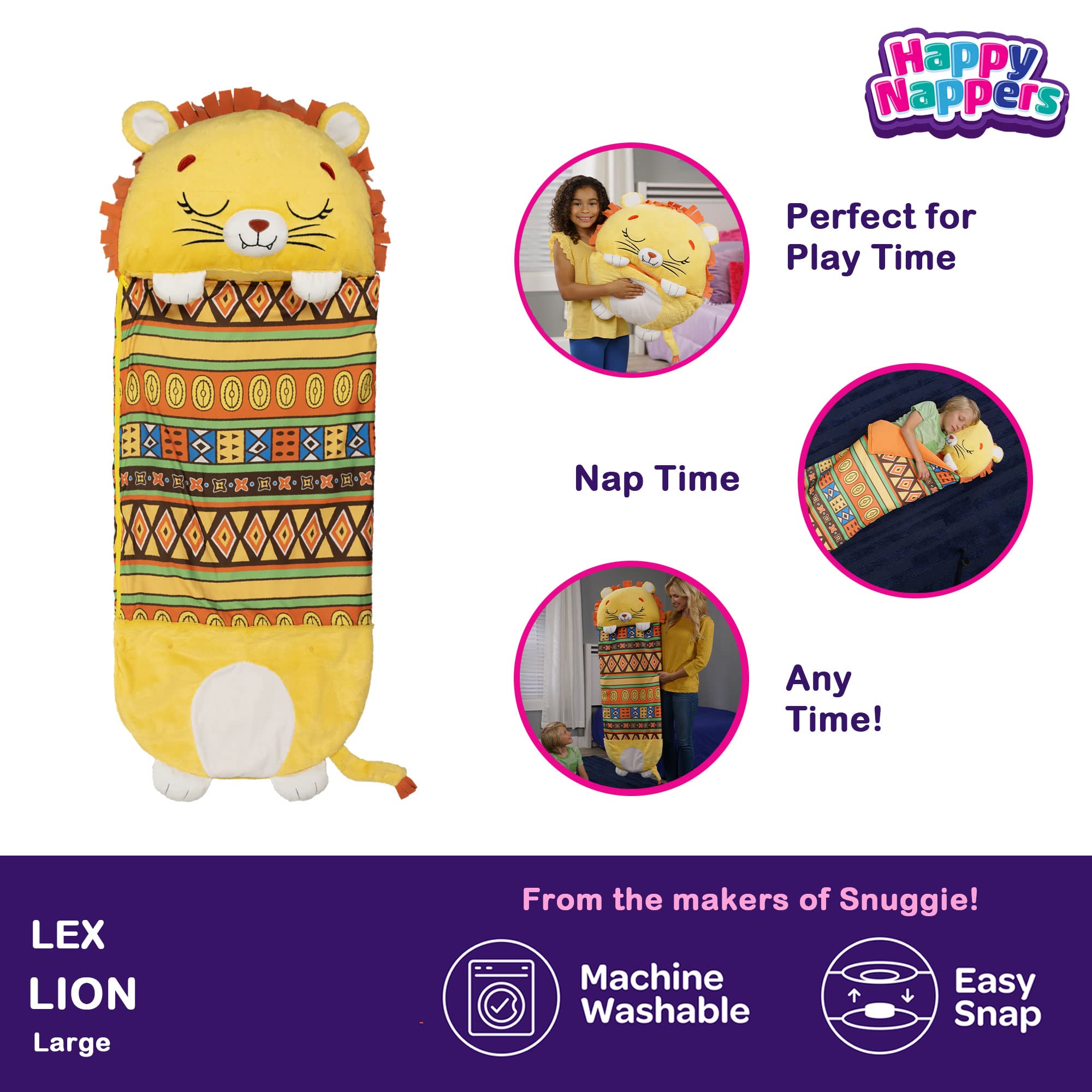 Happy Nappers Pillow & Sleepy Sack- Comfy, Cozy, Compact, Super Soft, Warm, All Season, Sleeping Bag with Pillow- Lion (Large)