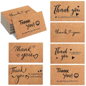 stronger 120 pcs thank you cards small business, mini 6 styles kraft for supporting notes shopping thanks greeting retail store owner goods customer,gift cards, funeral 3.6x2.1 inch