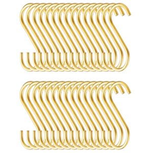 evanda gold s hooks for hanging pack of 30, heavy duty stainless steel titainium plating metal mutil purpose hanger for kitchen pans, pots, utensils tooks, cups, mugs, clothes, bags, towels, plants