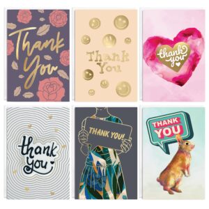 easykart 18 thank you cards with envelopes , premium gold foil print, 6 designs assorted thank you cards for birthday , baby shower, wedding, bridal shower, small business, 4.5”x 6.75”