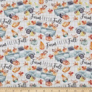 springs creative harvest farm fresh fall trucks tan, fabric by the yard