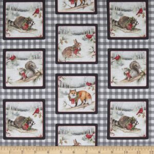 springs creative christmas forest animal plaid light grey, fabric by the yard