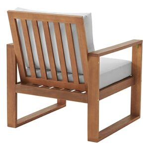 weston eucalyptus wood outdoor chair with gray removable cushions weather-resistant deck chair, patio furniture all-weather, backyard, patio