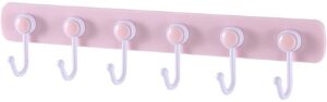 adhesive wall hooks with 6 rotating hooks, pink rack wall hooks for hats and coats, perfect for hanging kitchen utensils and towels in kitchen and kids bedroom(1pack)