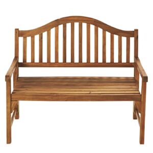 patio wise personalized foldable acacia wood garden bench, 4 foot indoor/outdoor wooden porch, patio, & park seating, curved backrest and armrest, 48" wide x 24-3/4" deep x 41" high, teak color