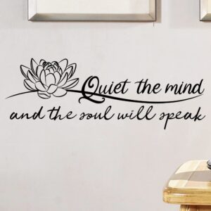 quiet the mind and the soul will speak lotus - pure black vinyl wall decal without transparent edge art letters meditation quotes decoration yoga pilates sayings