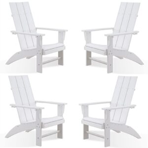 psilvam modern adirondack chairs set of 4, oversized poly lumber fire pit chair, 350 lbs support patio chairs for garden, weather resistant adirondack chair looks like real wood (4, white)