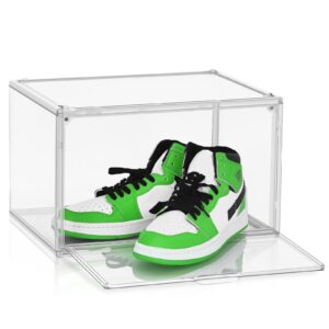 acrylic sneaker shoe display case transparent sneaker box shoe storage boxes clear plastic stackable boot & shoe boxes clear shoe organizer containers with lids, 1pack size 14