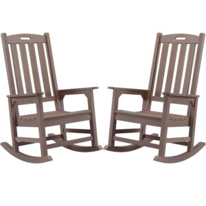 psilvam oversized outdoor rocking chair set of 2, porch rocker with 21" wide seat and 32" tall backrest, pre-assembled with most components for effortless installation (brown)