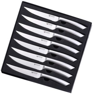 wallopton steak knives set of 8 - high carbon stainless steel, dishwasher safe - polished blade & handle, straight edge - 4.5'' kitchen dinner table knife set non serrated