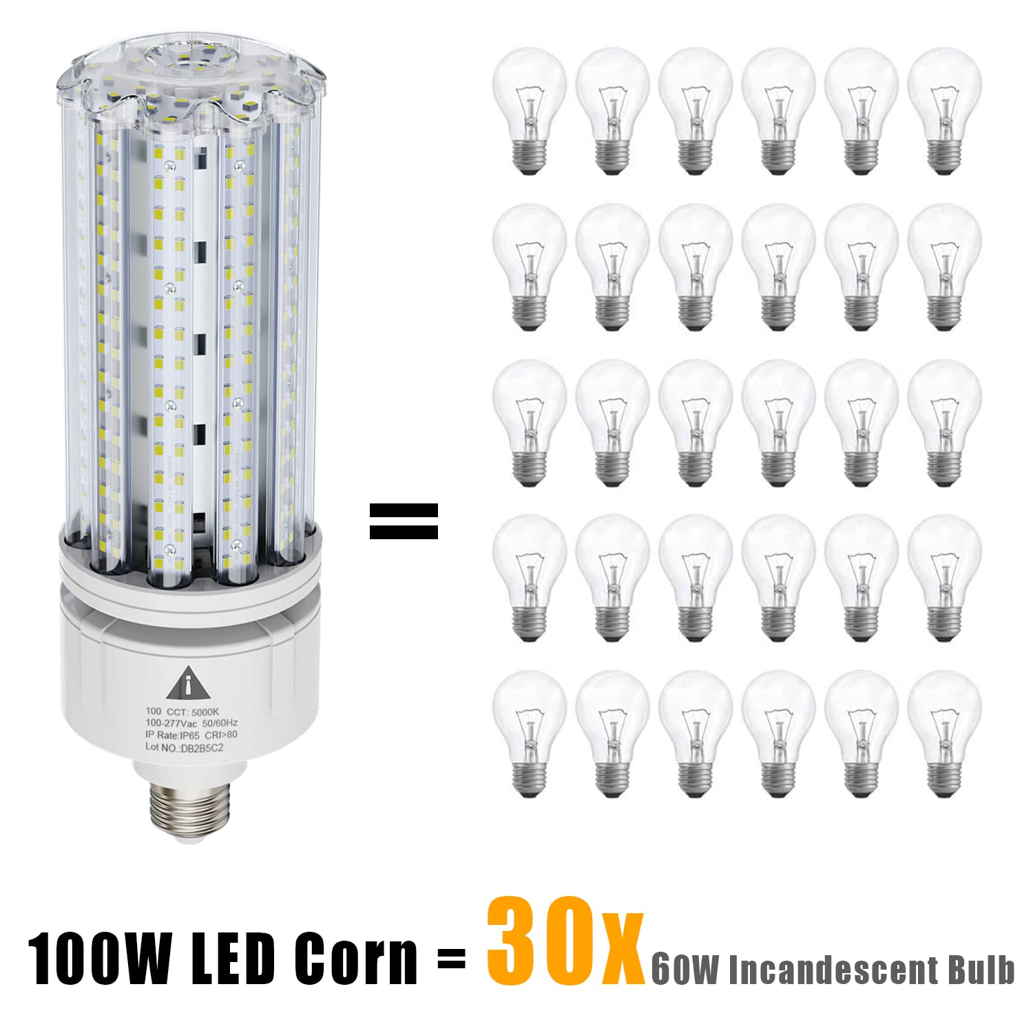 2 Pack 100W LED Corn Light Bulb 5000K Daylight 15000 Lumens Super Bright, E26/E39 Base Led Corn Bulbs Replace Metal Halide HID CFL for Outdoor Commercial Industrial Lighting Garage Warehouse Backyard