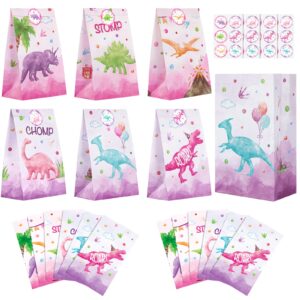 wernnsai watercolor dinosaur goodie bags - 24 pcs dinosaur party supplies for girls kids baby shower birthday gift bags dino theme party favors candy treat bags with stickers