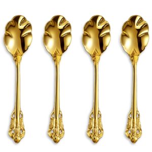 keawell 6" tea spoons set of 4, coffee espresso demitasse vintage tea spoon, 18/10 stainless steel, (gold)