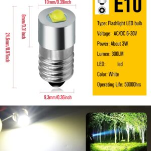 YEORO 2Pcs AC/DC 6-30V E10 Upgrade LED Flashlight Bulb,3W 6V 9V 12V 18V 19.2V 24V LED Conversion Kit for Torch Lantern Bike Work Light Maglit Bulbs,Non-Polarit