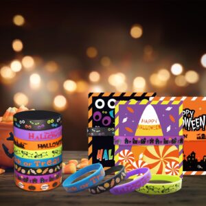 GuassLee Kids Halloween Party Favors Rubber Bracelets, 40pcs Halloween Silicone Wristbands and Cards for Kids Halloween Trick or Treat Gifts, Halloween Giveaways, Halloween Goodie Bag Fillers Supplies