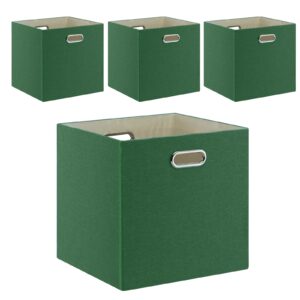 fboxac cube storage bins 13×13 linen foldable box with handles, collapsible organization basket set of 4 large capacity drawer for closet shelf cabinet bookcase bedroom, lake blue