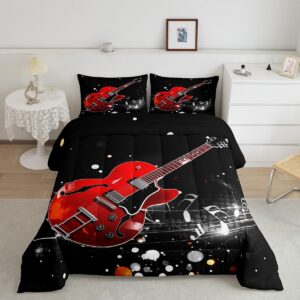 castle fairy red guitar full size comforter set rock music theme bedding set for kids adults teens musical instrument comforter luxury music note quilt set room decor 3pcs