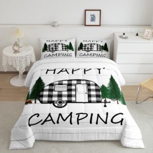 erosebridal happy camping bedding set camping comforter set twin size,vehicles camping decor camp travel car duvet insert vintage cabin quilted duvet rustic farmhouse style bedroom decor