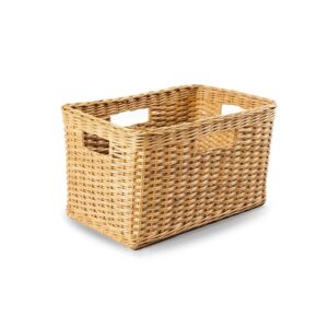 the basket lady tall rectangular wicker storage basket, medium, 20 in l x 13 in w x 11 in h, sandstone