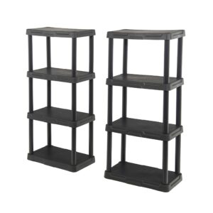 black+decker, 4-tier light duty storage shelf, 50 lbs/shelf (47”h x 22.1”w x 14.3”d), plastic shelving unit [2 pack]