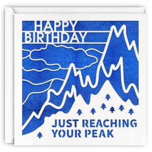 magjuche mountain birthday card, blue glitter laser cut rock climbing greeting card for men, women