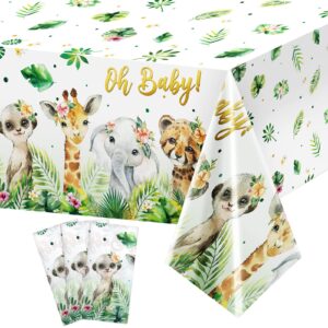 3 pieces jungle safari tablecloths jungle animal plastic table cover disposable safari table cover wild jungle plastic tablecloth for baby shower birthday party supplies decorations, 54 x 108 inch