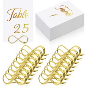 52 pcs table number sign, 26 gold table numbers holder stands, 26 wedding table numbers with head table seating labels place card holder for wedding reception name cards for table setting