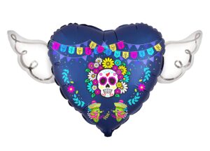 halloween day of the dead día de los muertos heavenly balloons heart shaped with angel wings (dark blue)