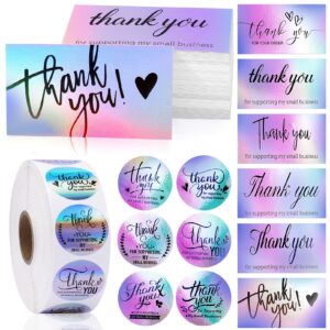 1120 pcs thank you cards and stickers set,include 1000pcs 1.5inch thank you for supporting my small business stickers,120pcs thank you cards,thank you cards stickers roll set for envelope retail store