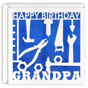 magjuche grandpa tools birthday card, blue glitter laser cut greeting card for grandfather