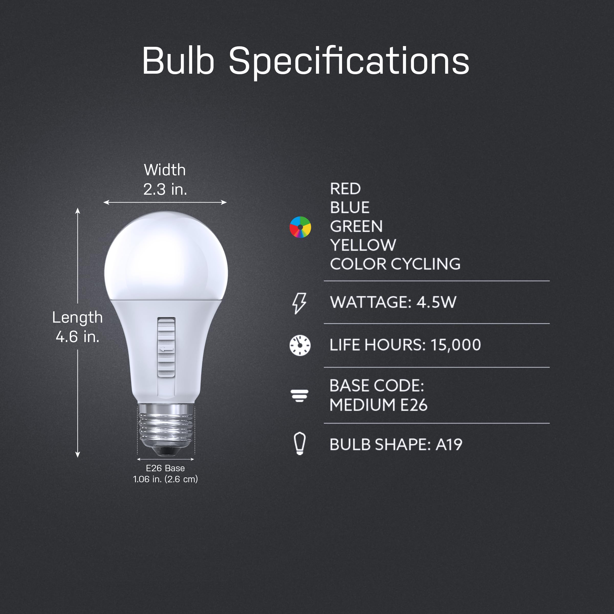 Feit Electric LED Color Changing Light Bulb - A19 with an E26 Medium Base Light Bulb - 60W Equivalent - 15 Year Life