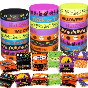 guasslee kids halloween party favors rubber bracelets, 40pcs halloween silicone wristbands and cards for kids halloween trick or treat gifts, halloween giveaways, halloween goodie bag fillers supplies