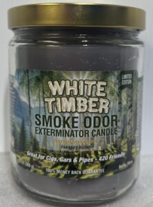 smoke odor exterminator 13 oz jar candle,white timber, (1) candle.