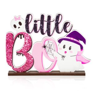 awsertantue little boo baby shower wooden table centerpiece, halloween glitter pink and black wood letter sign for halloween party kids birthday baby shower gender reveal party decoration photo props